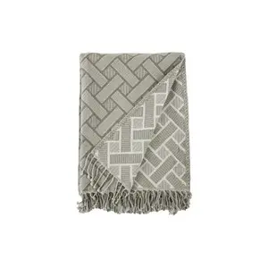 ELISABETH YORK Leighton W Fringe 100% Cotton Blanket 70" X 70 - Gray