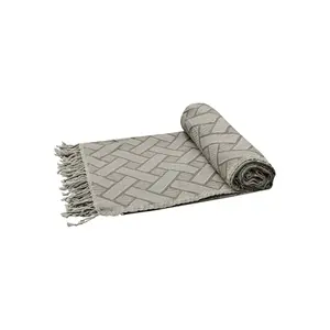 ELISABETH YORK Leighton W Fringe 100% Cotton Blanket 70" X 70