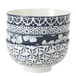 GIBSON HOME Castle Way Stoneware Serving Bowl Set - Blue/white