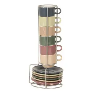 GIBSON HOME Sensations Stoneware Espresso Cup Set With Metal Rack