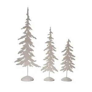TRANSPAC Rustic Metal Snowy Trees Set Of 3 For Christmas Decor - White