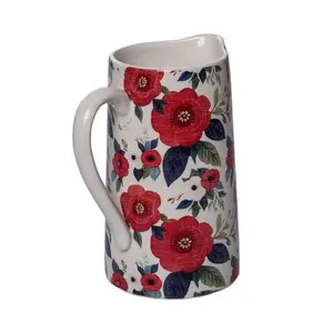 TRANSPAC Ceramic Beverage Pitcher Floral