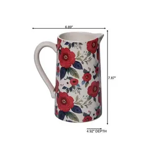 TRANSPAC Ceramic Beverage Pitcher Floral