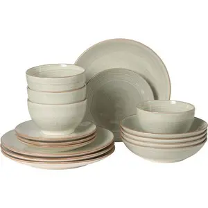 GIBSON HOME Stonebury 16-piece Handpainted Stoneware Dinnerware Set - Grey