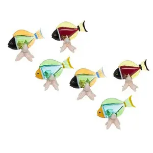 BEACHCOMBERS Mini Fish On Star Stands Set Of 6 Glass Figurines 2 - Green