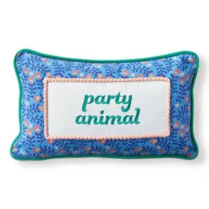 TAG Party Animal Lumbar Pillow Multi Cotton Cover 15x9x2 - Blue