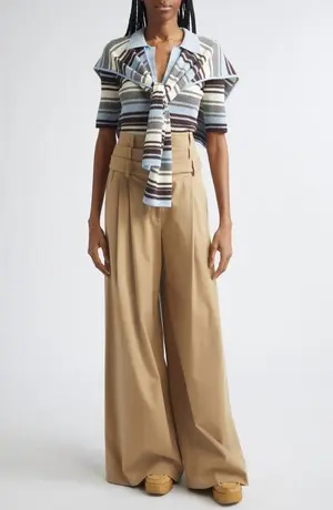 Monse Stripe Jacquard Polo Sweater With Shoulder Wrap