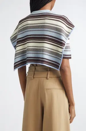 Monse Stripe Jacquard Polo Sweater With Shoulder Wrap
