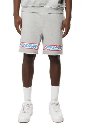 PURPLE BRAND Cotton Fleece Shorts With Racing-inspired Logo - Grey
