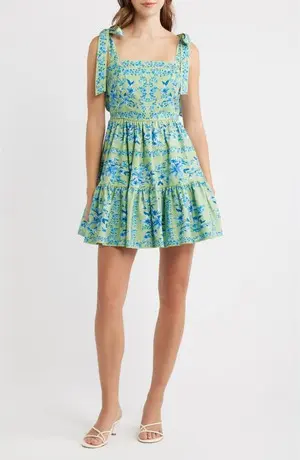 FLYING TOMATO Print Cotton Minidress