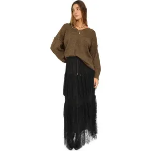 BELLE & BLOOM Dreamy Days Lace Tiered Skirt - Black