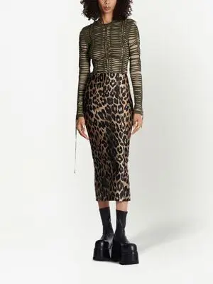 Balmain Leopard Jacquard Pencil Skirt - Brown