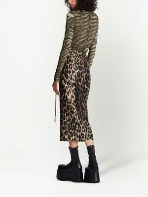 Balmain Leopard Jacquard Pencil Skirt - Brown