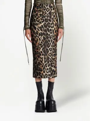 Balmain Leopard Jacquard Pencil Skirt - Brown