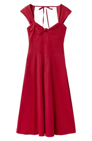 Mango Open Back Cotton Blend Midi Dress