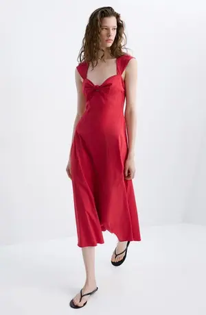 Mango Open Back Cotton Blend Midi Dress