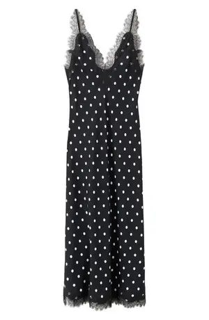 Mango Lace Trim Polka Dot Midi Dress