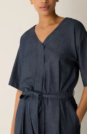 Eileen Fisher Organic Cotton Twill Wide Leg Jumpsuit - Denim
