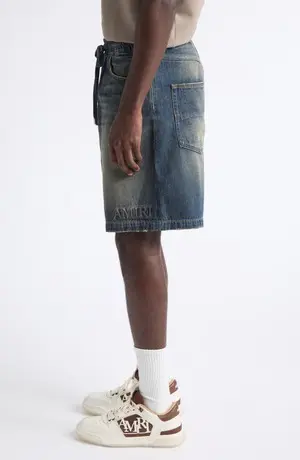 Amiri 3d Logo Drawstring Denim Shorts - Sandstone