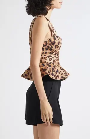 REISS Rema Leopard Print Bustier Peplum Top