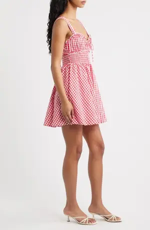 PETAL & PUP Gingham Smocked Waist Mini Dress