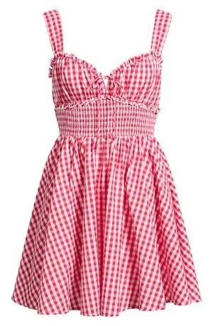 PETAL & PUP Gingham Smocked Waist Mini Dress