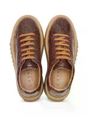 Casadei Burgundy Leather Snake-effect Platform Sneakers