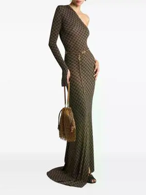 Etro Ribbed Long Dress With Micro Geometric Motif