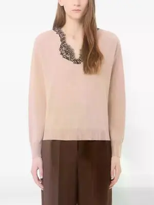 Valentino Garavani Cashmere Lace Trim V-neck Sweater