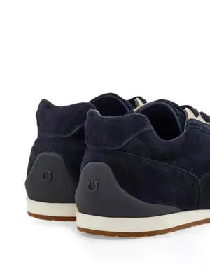 FERRAGAMO Suede Low Top Sneakers With Gancini Detail
