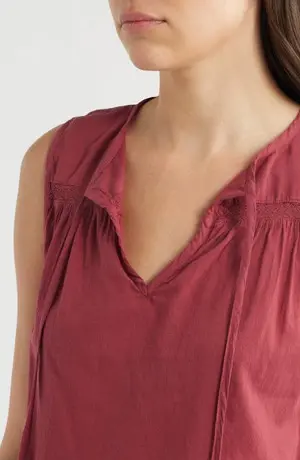 Bella Dahl Lace Trim Tie Neck Sleeveless Top