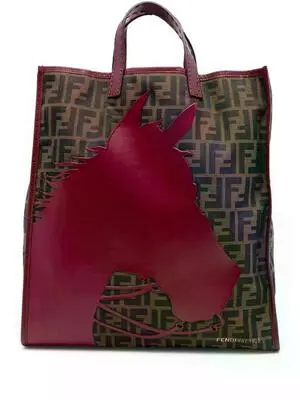 Fendi Zucca Canvas Selleria Horse Shopping Tote Bag - Brown