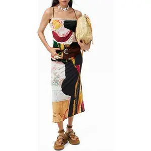 Desigual Patchwork Print Knit Maxi Dress With Lace Trim