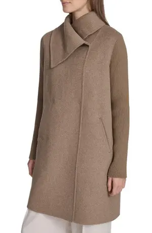 KENNETH COLE Rib Sleeve Mixed Media Coat