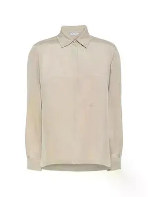 Max Mara Silk Shirt With Embroidered Logo - Neutrals