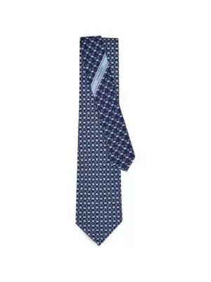 FERRAGAMO Frog Print Silk Neck Tie - Blue