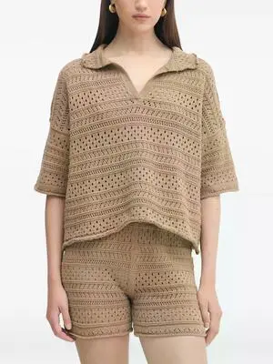 HAVEONE Crochet Knit Short Sleeve Set