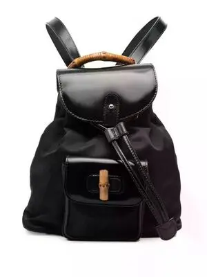 Gucci Nylon And Patent Bamboo Drawstring Backpack - Black