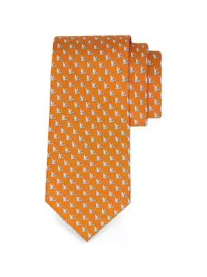 FERRAGAMO Mallard Print Silk Neck Tie - Orange