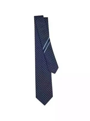 FERRAGAMO Double Gancini Silk Jacquard Tie - Blue