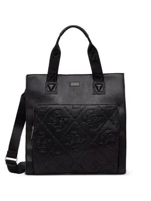 Guess Milano Logo-embossed Quilted Tote Bag - Black