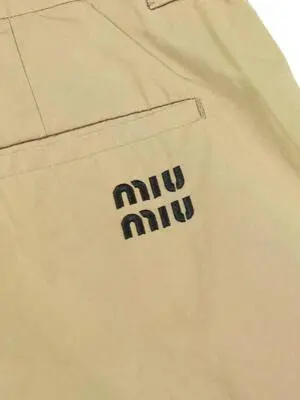 Miu Miu Logo Embroidered Beige Cotton Shorts
