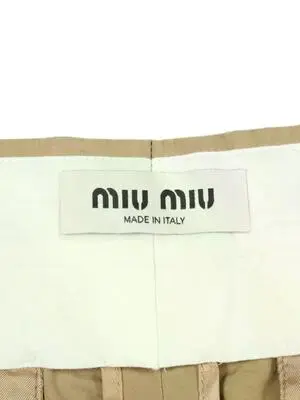 Miu Miu Logo Embroidered Beige Cotton Shorts