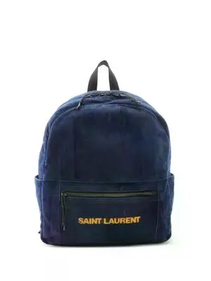 Saint Laurent Corduroy Logo Embroidered Backpack - Blue