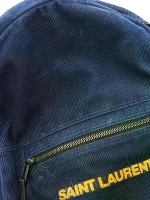 Saint Laurent Corduroy Logo Embroidered Backpack - Blue