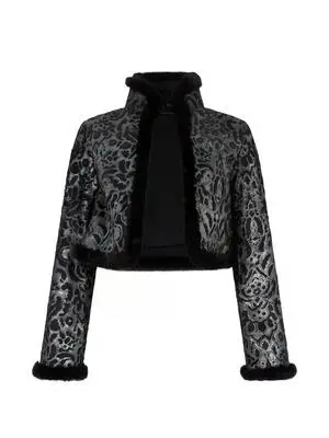 Moschino Damask Pattern Faux Fur Trim Jacket