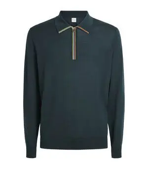 Paul Smith Merino Wool Quarter Zip Sweater With Signature Stripe Accent