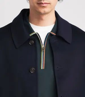 Paul Smith Merino Wool Quarter Zip Sweater With Signature Stripe Accent