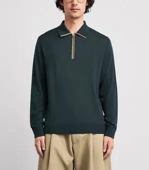 Paul Smith Merino Wool Quarter Zip Sweater With Signature Stripe Accent