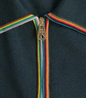 Paul Smith Merino Wool Quarter Zip Sweater With Signature Stripe Accent
